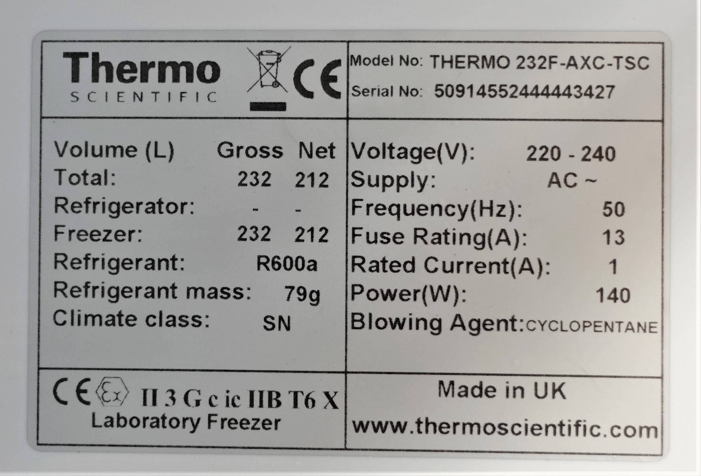 REUZEit - Thermo 232F-AXC-TSC Freezer Flammable Storage Temp Alarms 61 ...